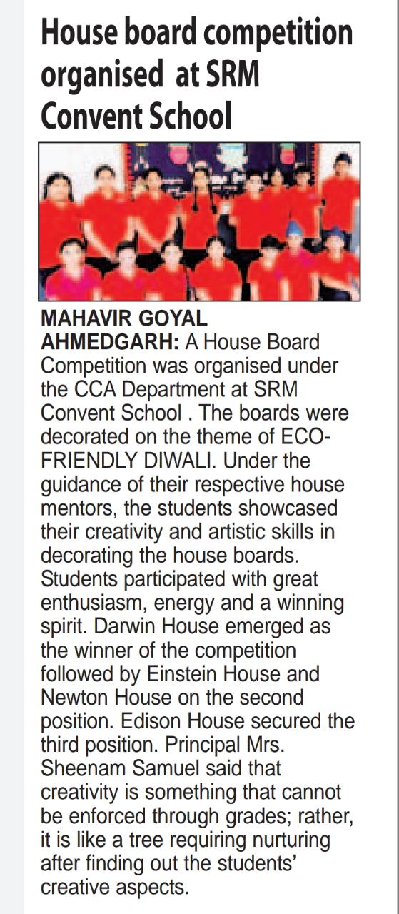Diwali – House Board Competition – 2022 – In the news – SRM Convent School